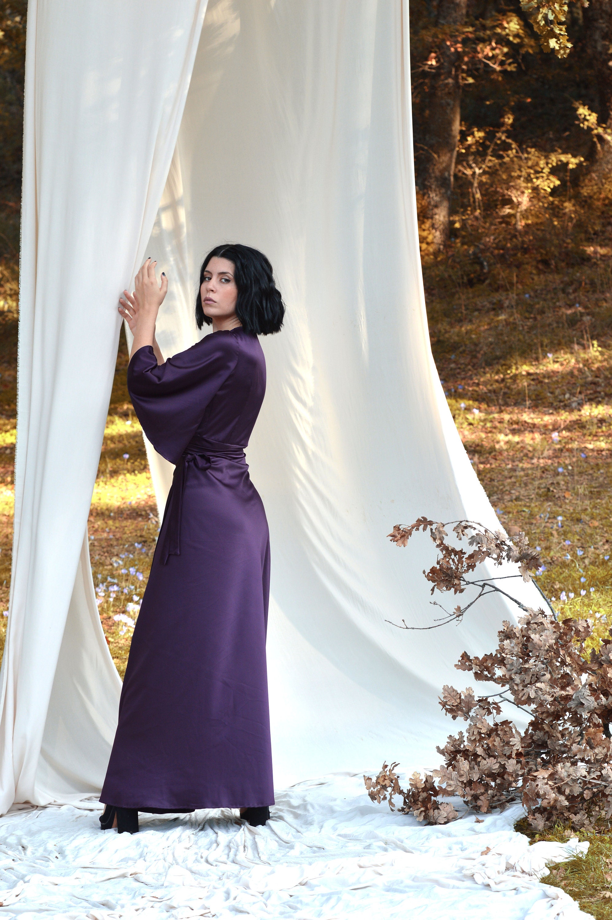 Purple Silk Dress Maxi Dress Assymetrical Dress Wrap Dress Extravagant ...