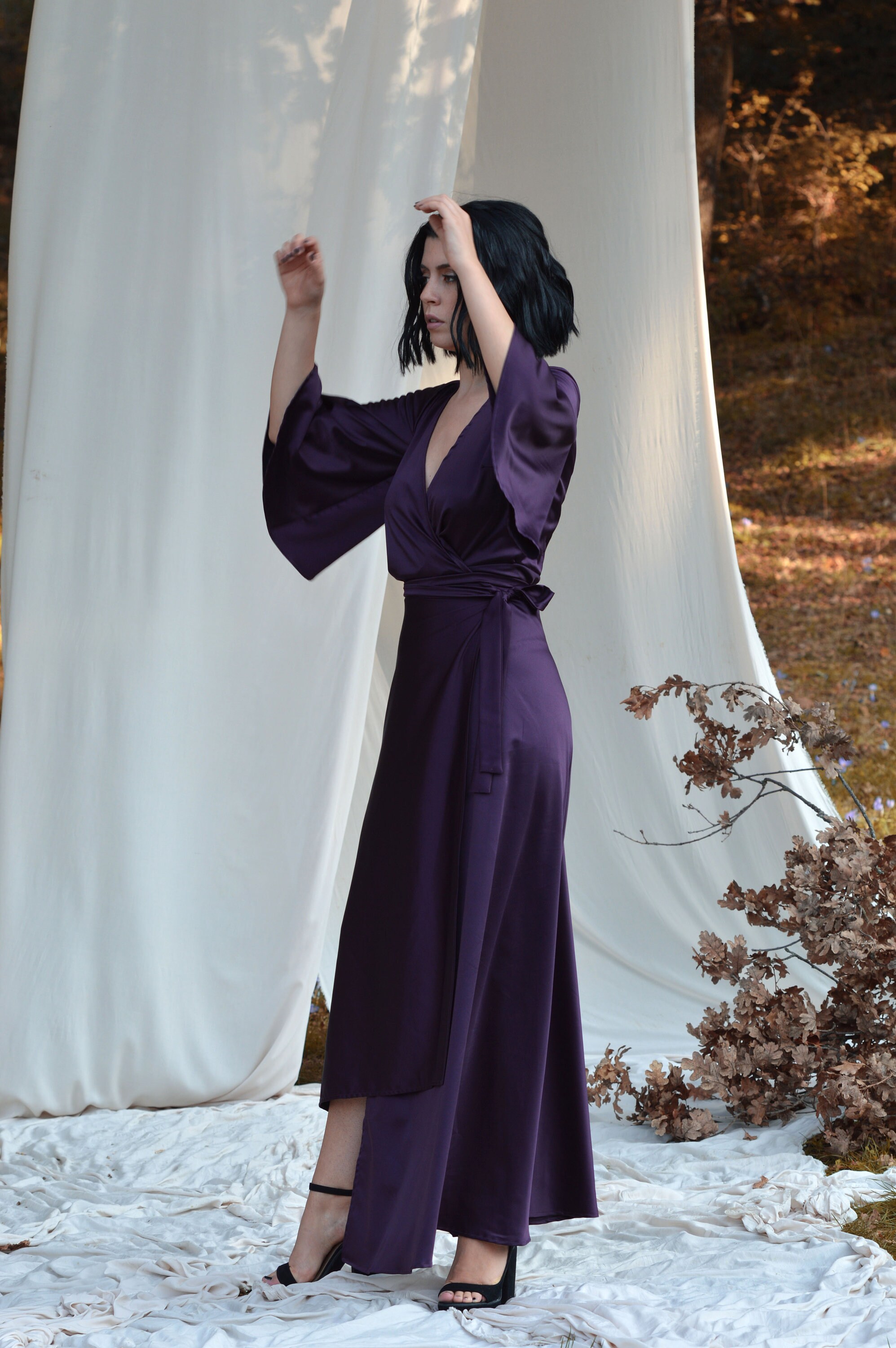 Purple Silk Dress Maxi Dress Assymetrical Dress Wrap Dress Extravagant ...