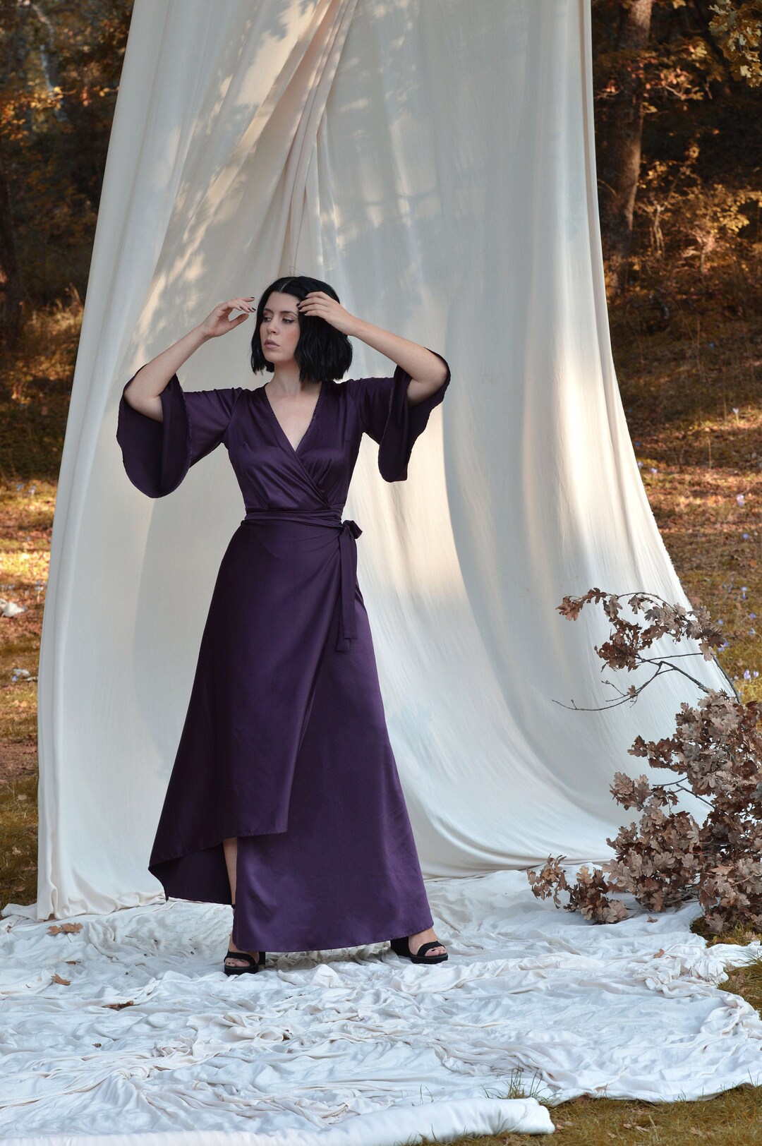 Purple Silk Dress Maxi Dress Assymetrical Dress Wrap Dress Extravagant ...