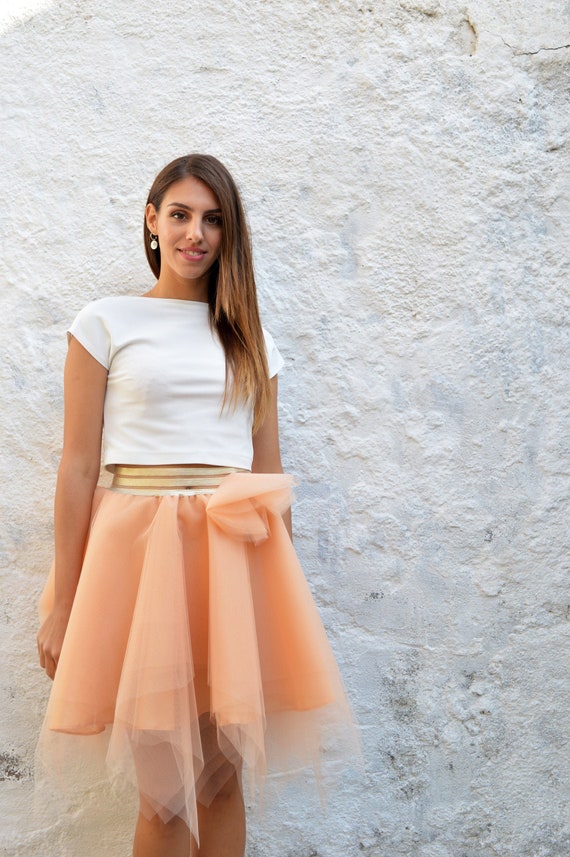 Peach Skirt Nude Tulle Skirt Bridal Tulle Skirt Casual Skirt Etsy