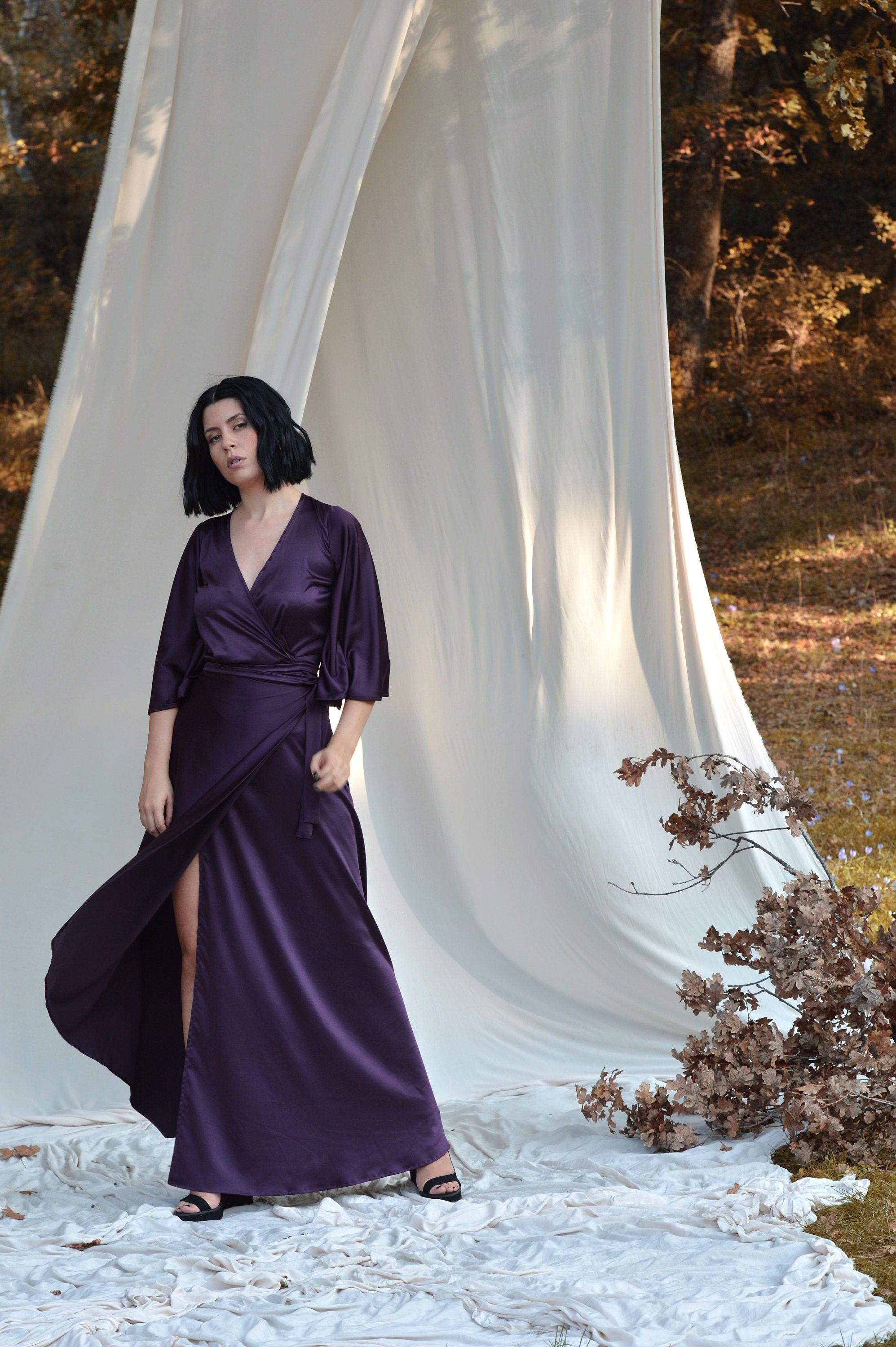 Purple Silk Dress Maxi Dress Assymetrical Dress Wrap Dress Extravagant ...
