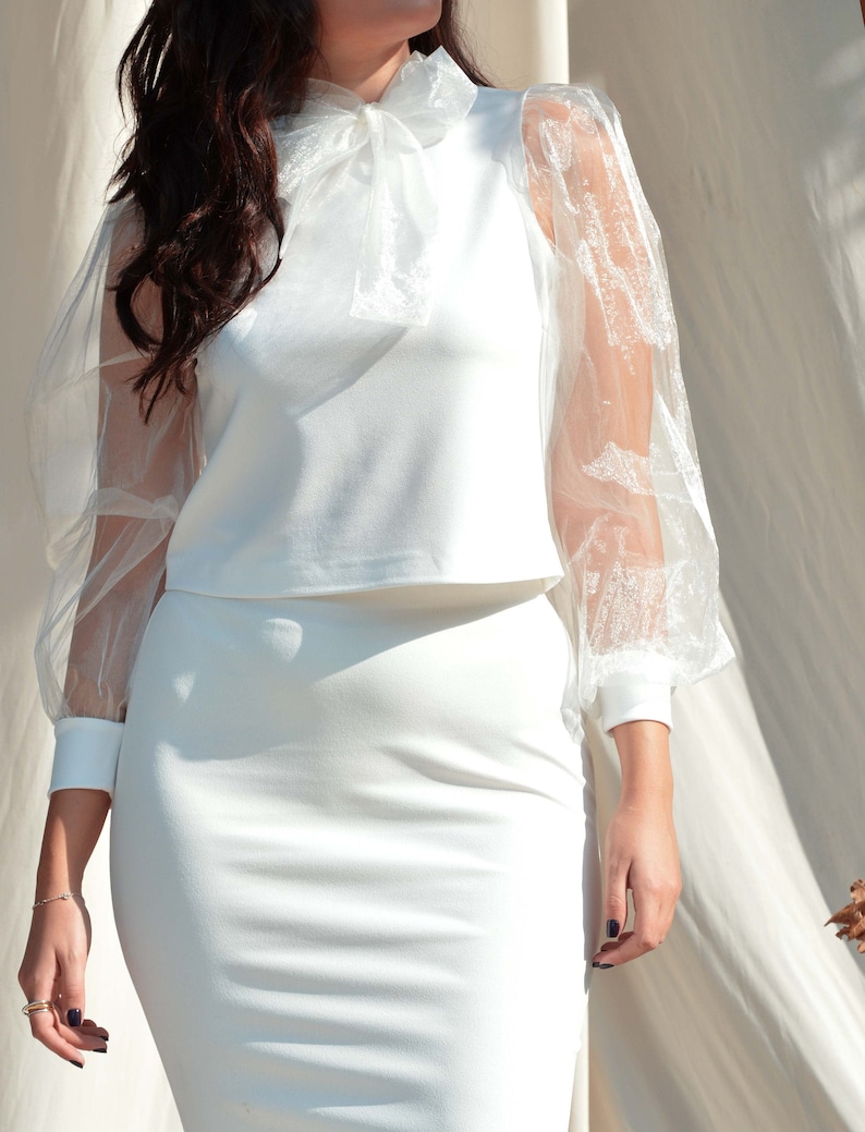 Ivory Blouse Organza Blouse Ivory Top Women Blouses Plus Size Clothing ...