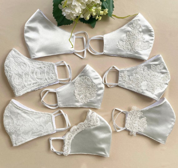 Ivory Satin Face Mask Bridal and Groom Face Mask Wedding Face - Etsy