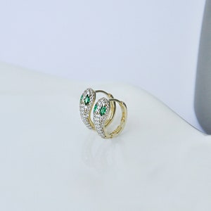 14K Solid Gold Snake Earrings, 0.585 Gold Snake Hoop Earrings, Ruby Eye ...
