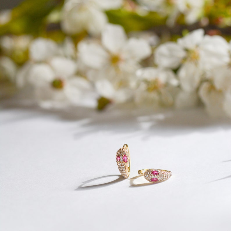 14K Solid Gold Snake Earrings Green Eye Snake Hoop Earrings - Etsy