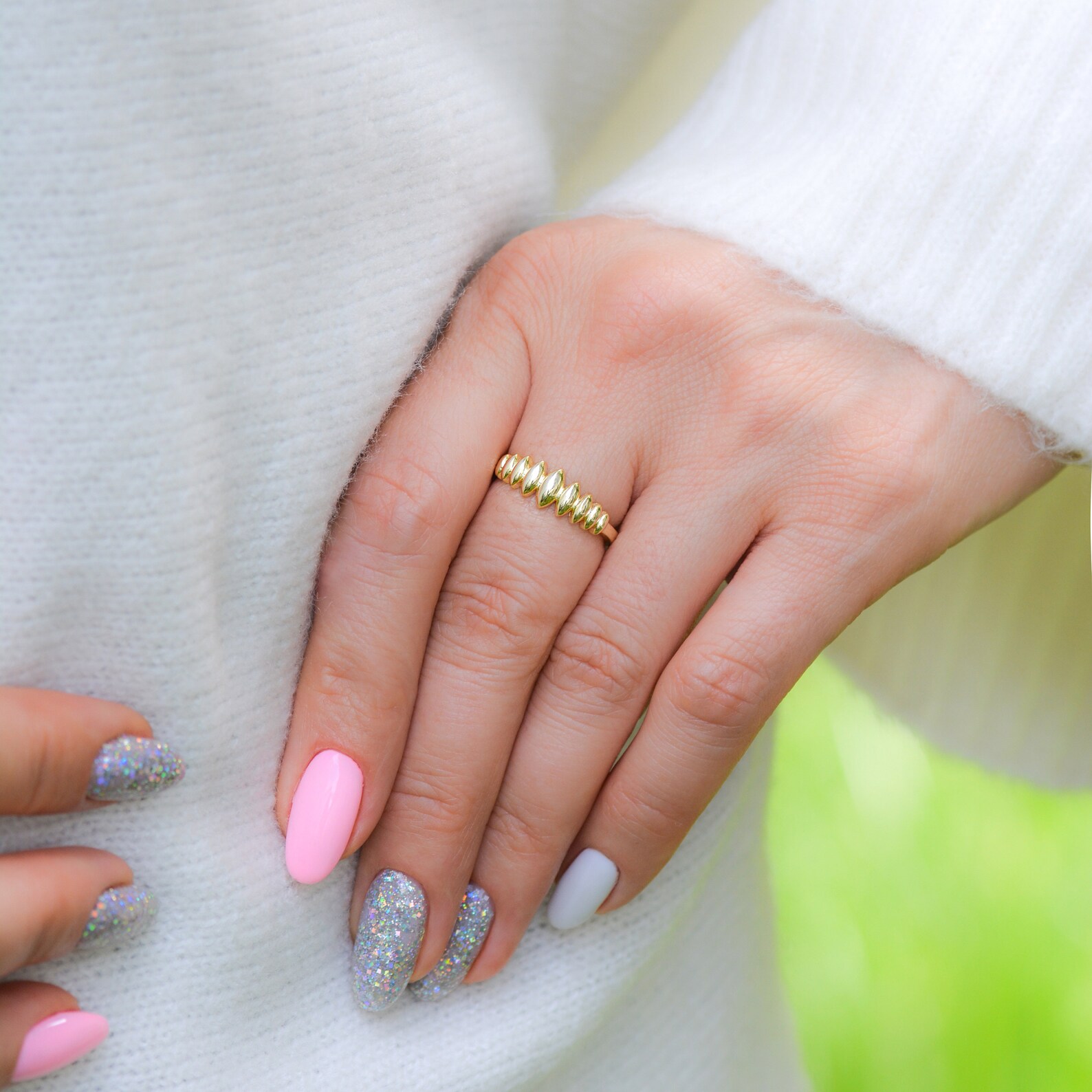 Almond Shaped Ring Plain Stackable Ring Thin Silver Stacking - Etsy