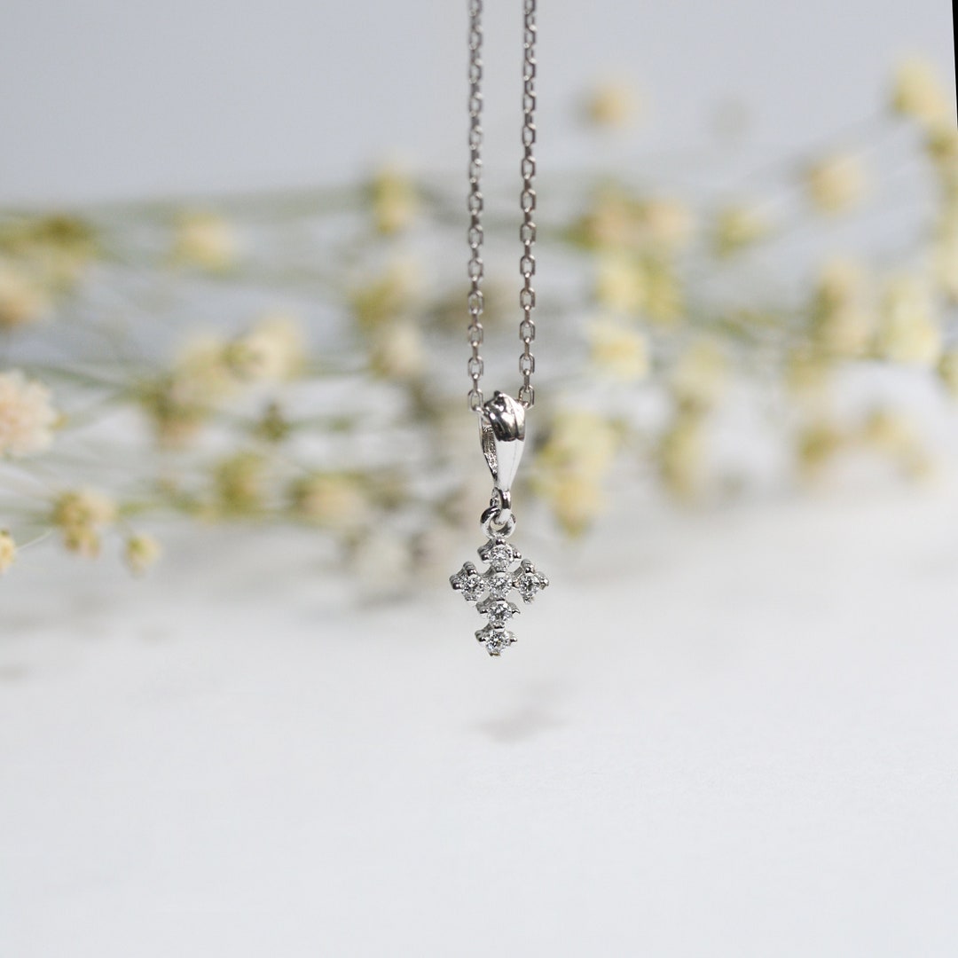 Solid Gold Cross Pendant, Mini Cross Charm, Tiny Cross Charm, 14K White ...