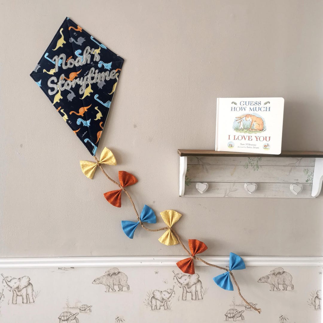 Personalised Storytime Kite Nursery Decor, Colour Dinosaur Fabric Wall ...