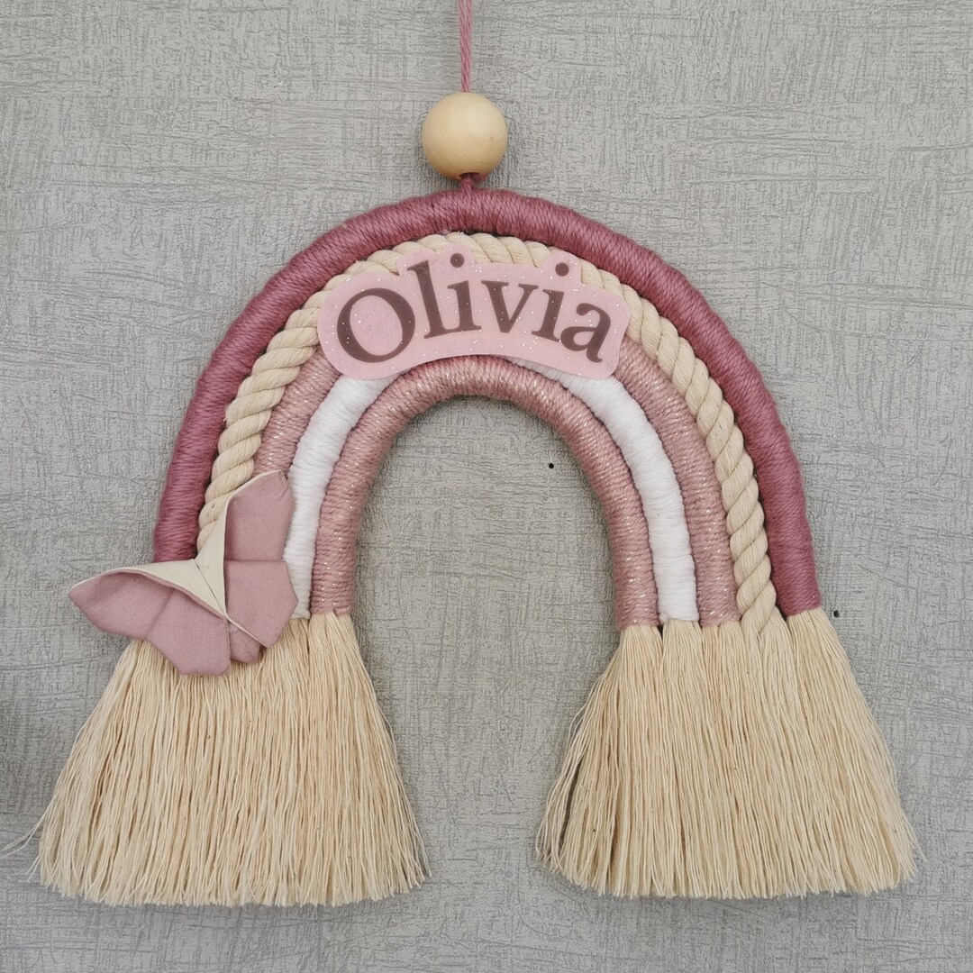 Personalised Pink Sparkle Macrame Rope Rainbow Wall Hanging - Etsy