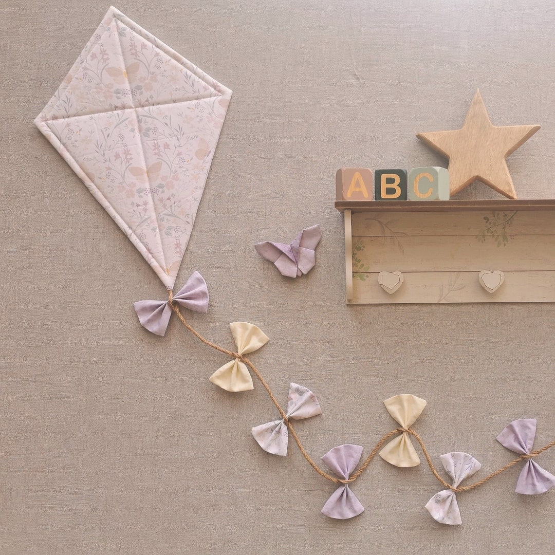 Kite Nursery Decor Soft Pastel Purple Florals, Butterfly Nursery Wall ...