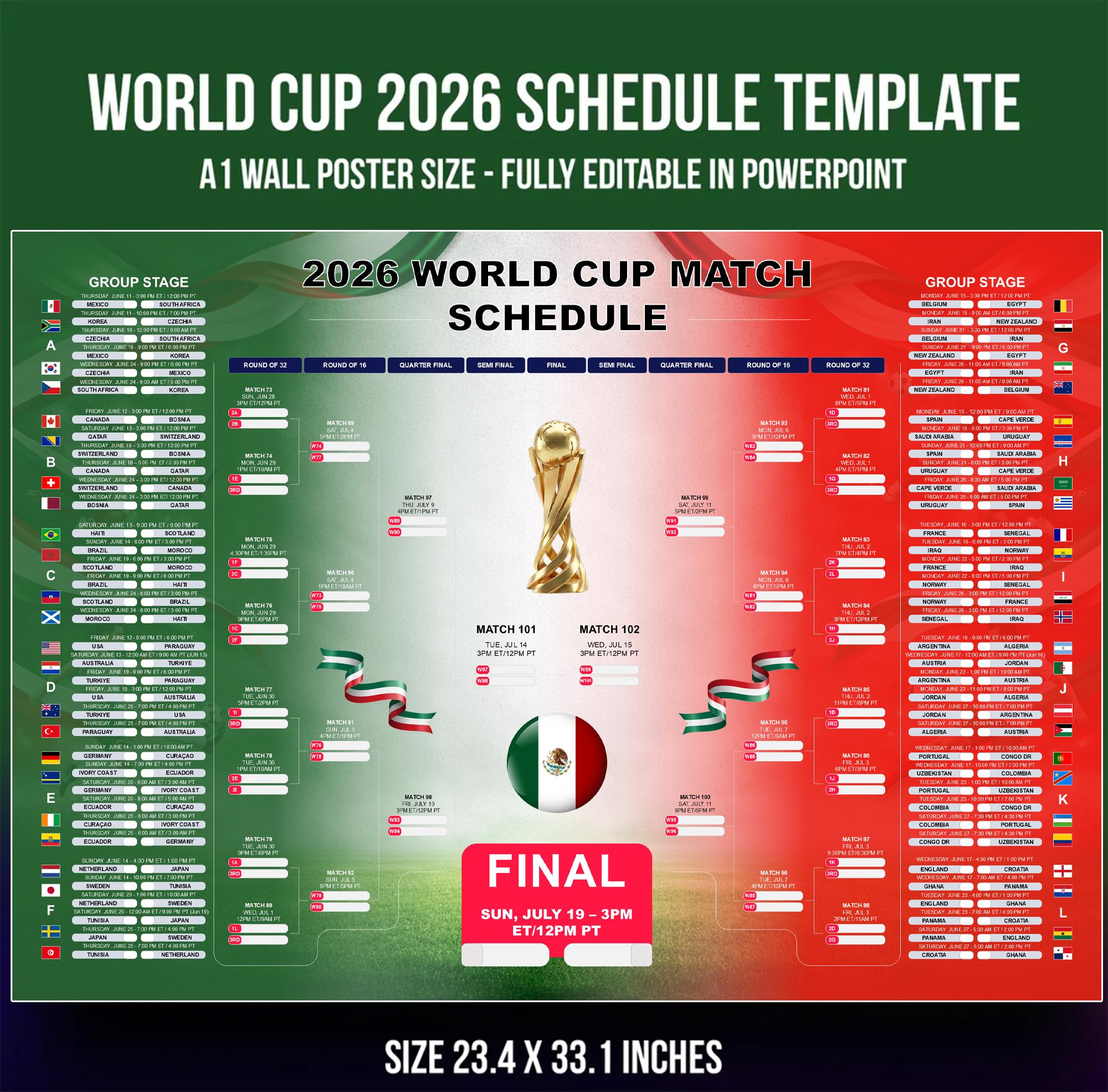 World Cup 2026 Schedule Wall Chart Printable and Fully Editable ...