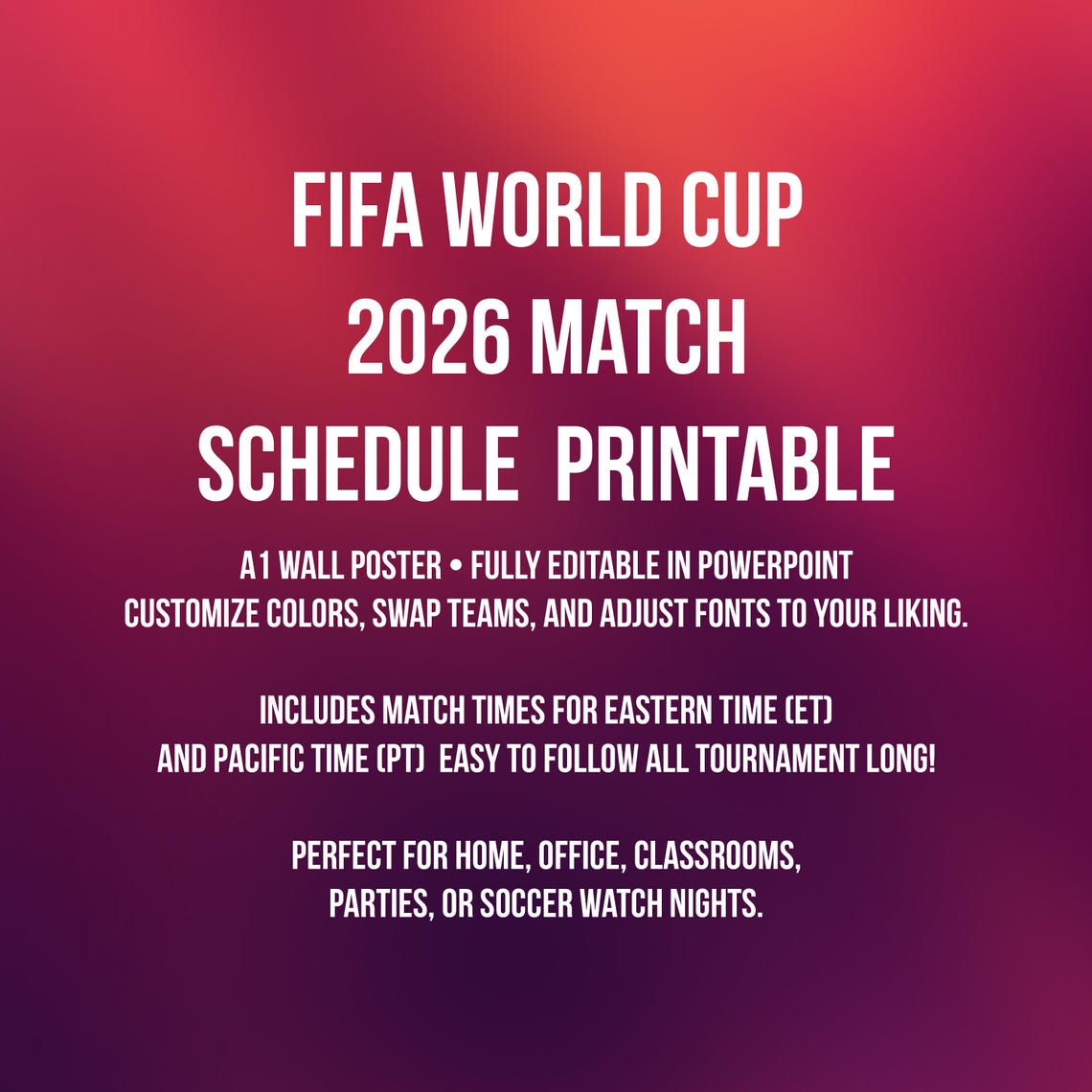 World Cup 2026 Schedule Wall Chart Printable and Fully Editable ...