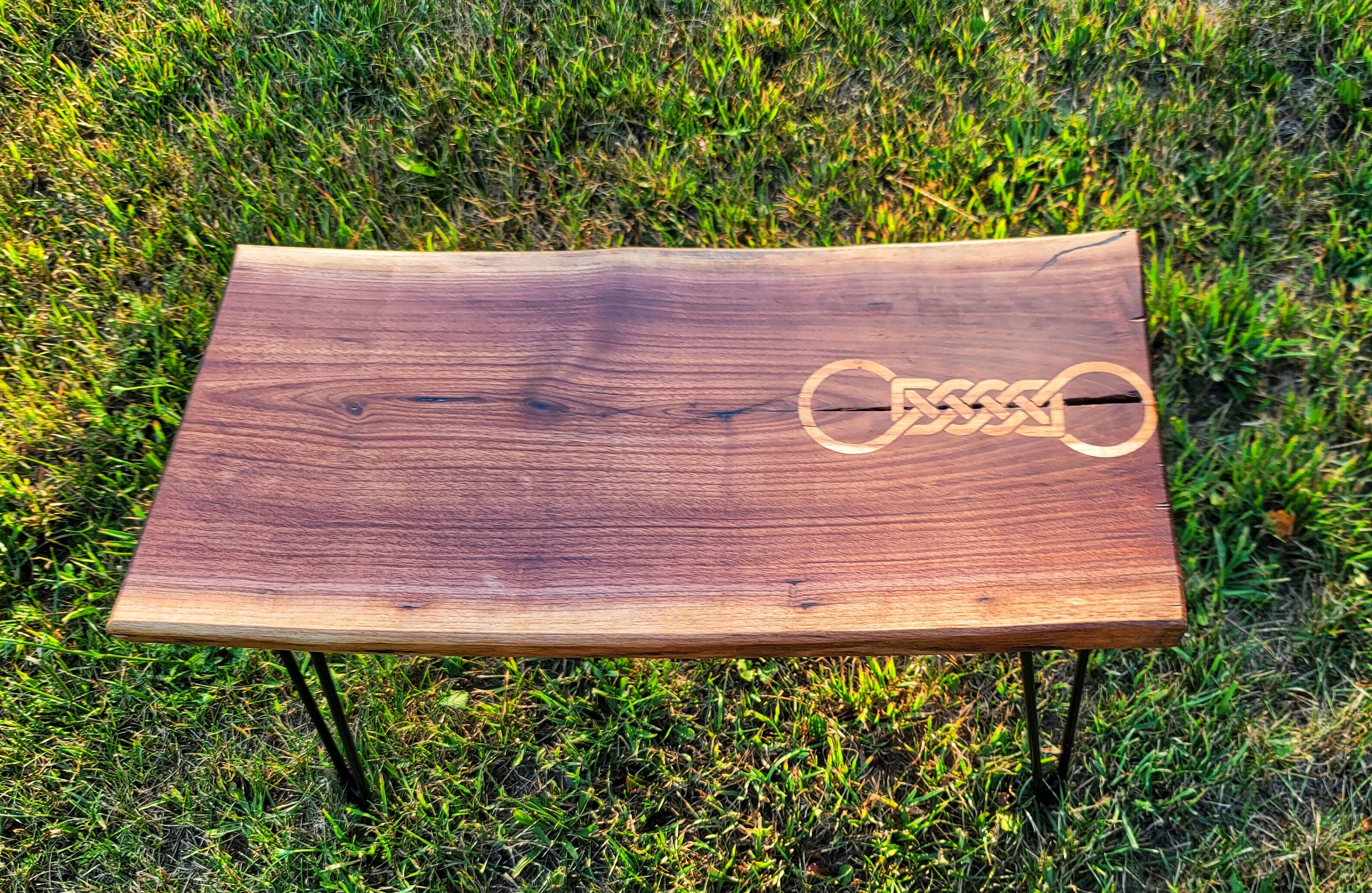 Black Walnut End Table With Hickory Inlay and Hairpin Legs - Etsy