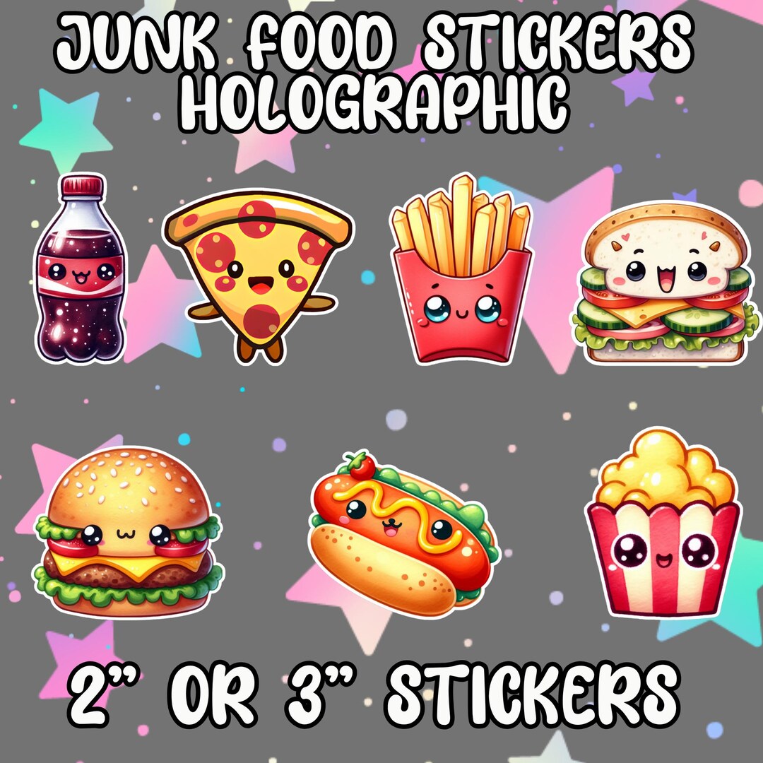 Junk Food Stickers HOLOGRAPHIC Vinyl Stickers | Laptop Decal | Water ...