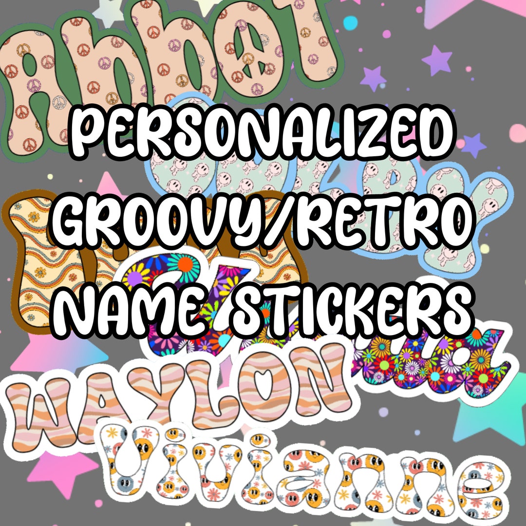 Groovy Retro Name Sticker Personalized Sticker Laptop Decal Notebook ...