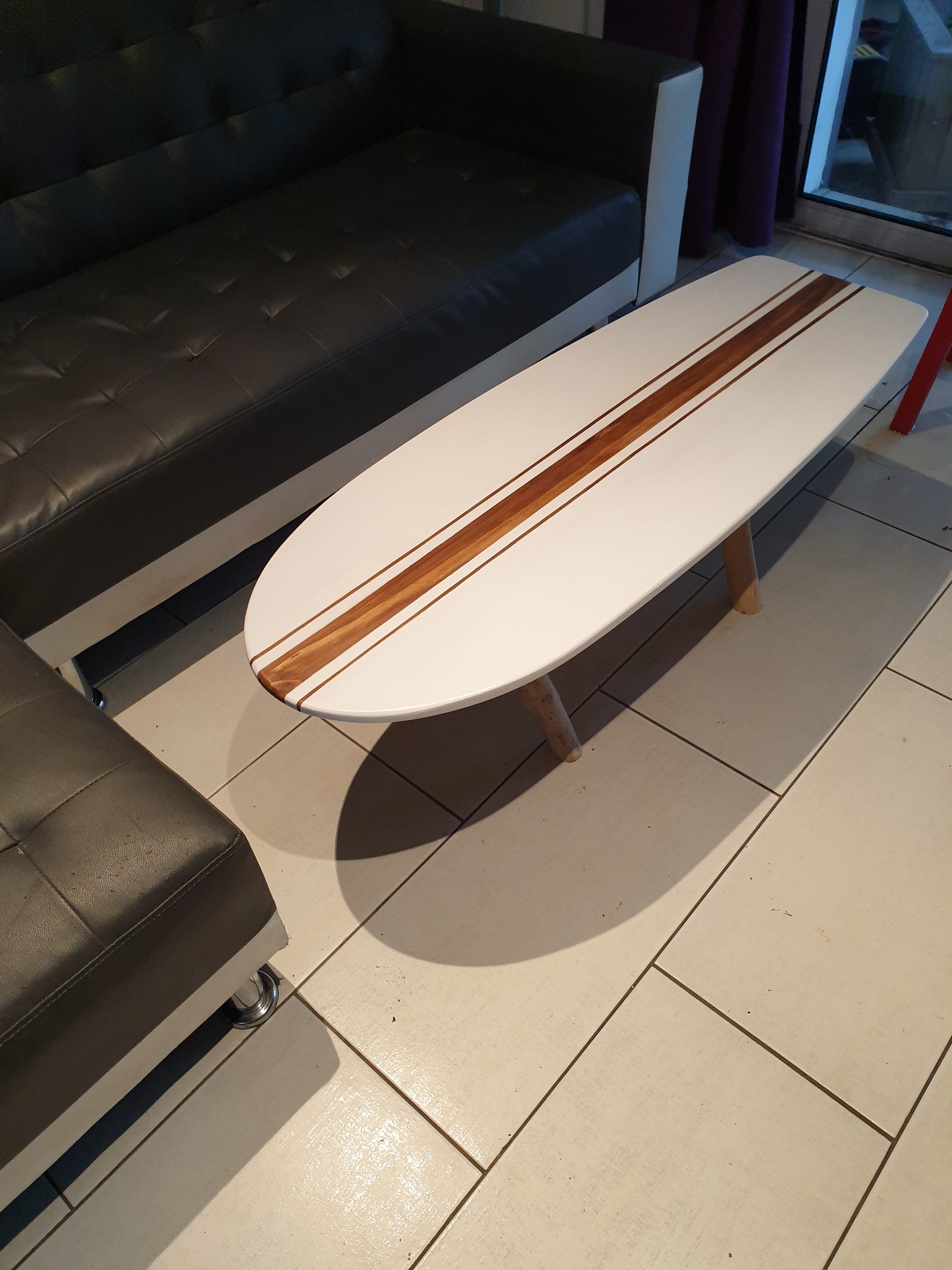 Natural wood surfboard table design fully handmade | Etsy