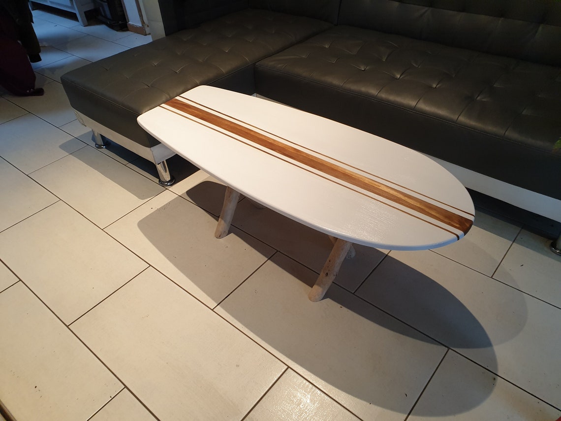 Natural wood surfboard table design fully handmade | Etsy