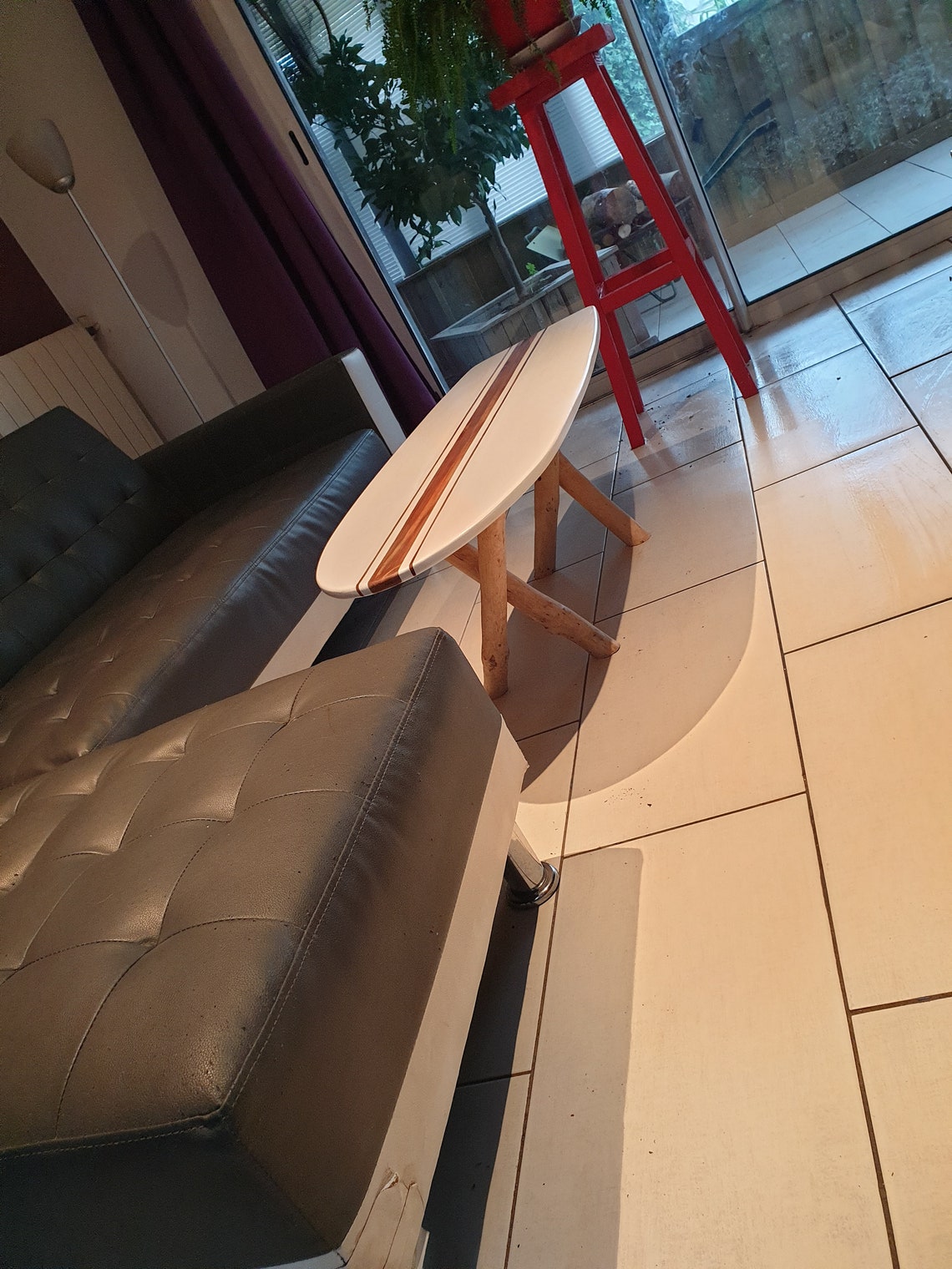 Natural wood surfboard table design fully handmade | Etsy