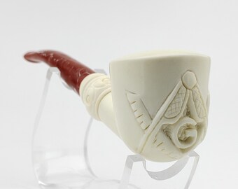 Masonic Pipe, Mason Pipe Meerschaum Pipe, Multi Stem Pipe, Hand Carved ...