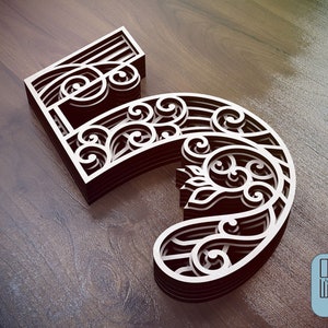 Layered Number 5, Laser Cut Letter, Wall Art Multilayer Letter, Numbers ...