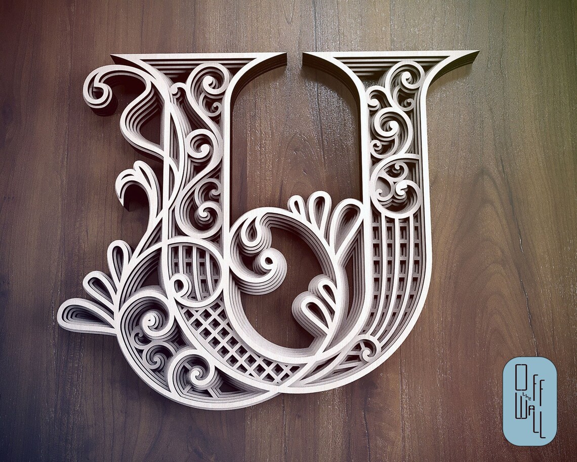 Layered Letter U, Laser Cut Letter, Wall Art Multilayer Letter, Numbers ...