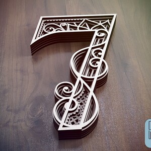 Layered Number 7, Laser Cut Letter, Wall Art Multilayer Letter, Numbers ...