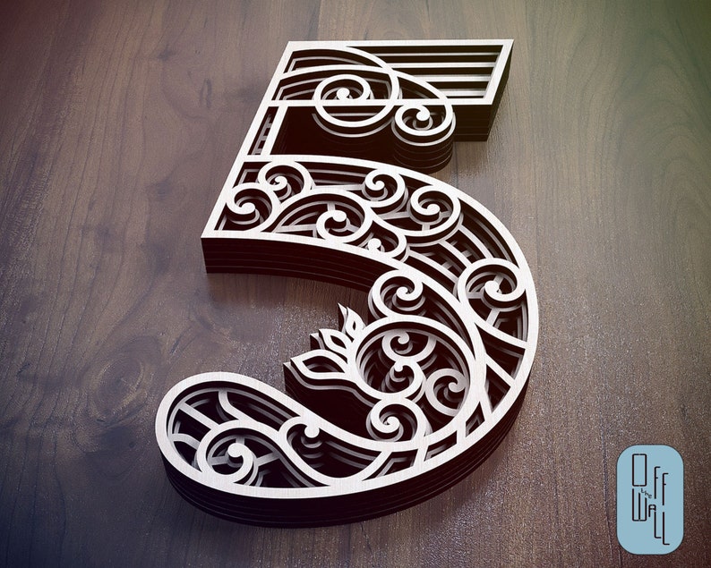 Layered Number 5, Laser Cut Letter, Wall Art Multilayer Letter, Numbers ...
