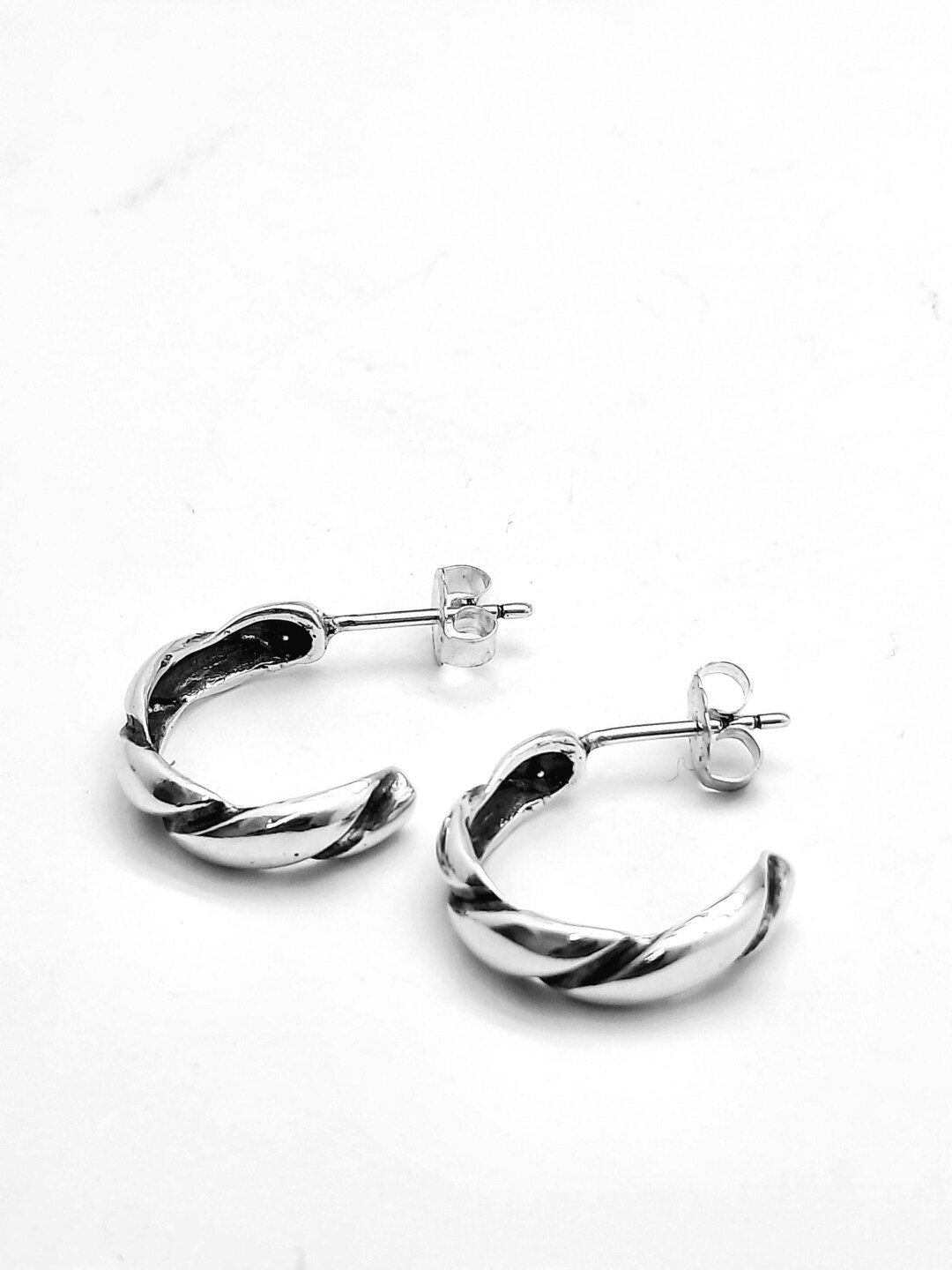 925 Sterling Shiny Silver, Stud Hoop Earring, Gypsy Style Earring ...