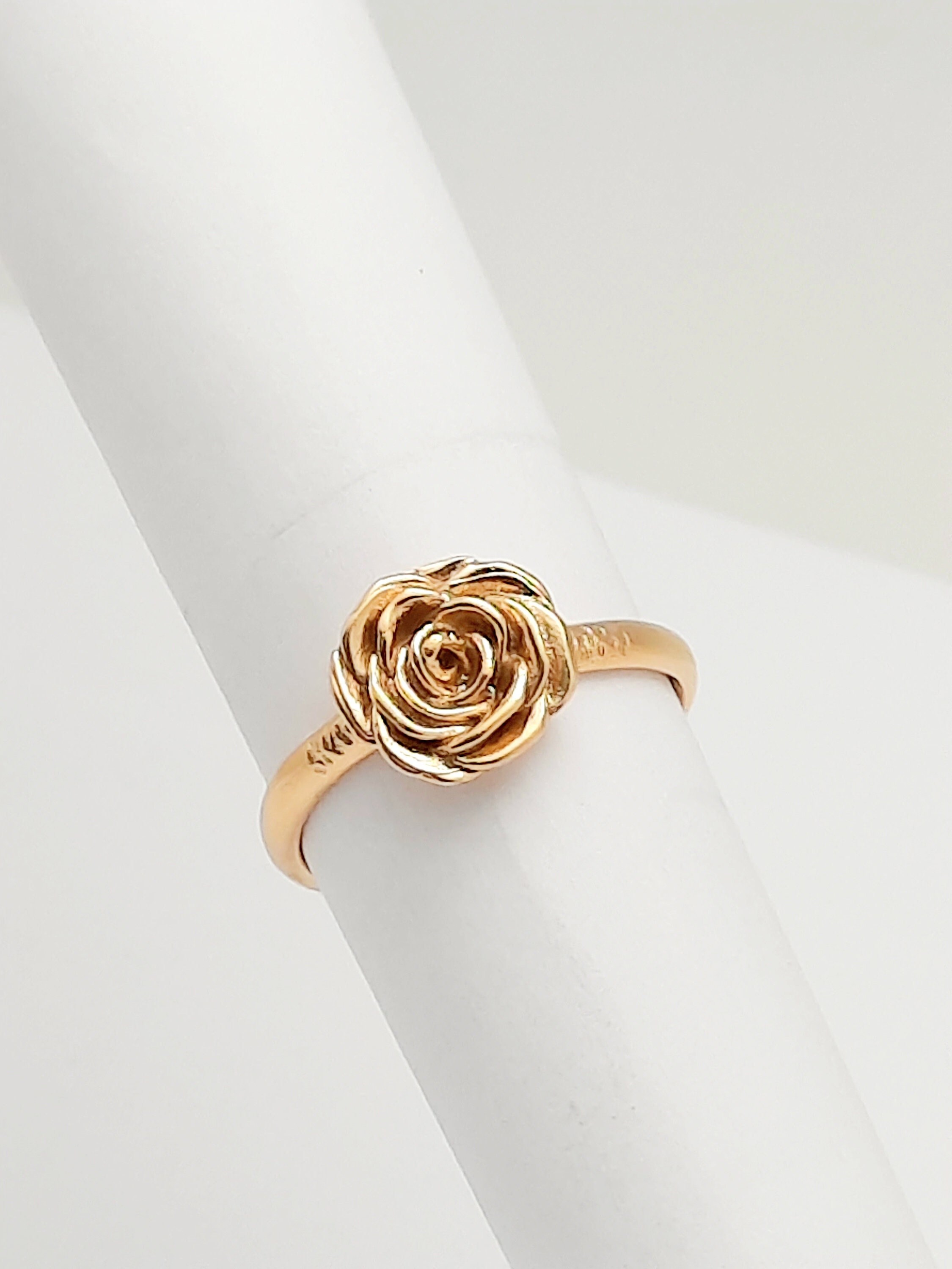 14K Solid Gold Rose Ring, Floral Art Nouveau Ring, Vintage Gold Ring With Rose Flower, Rose ...
