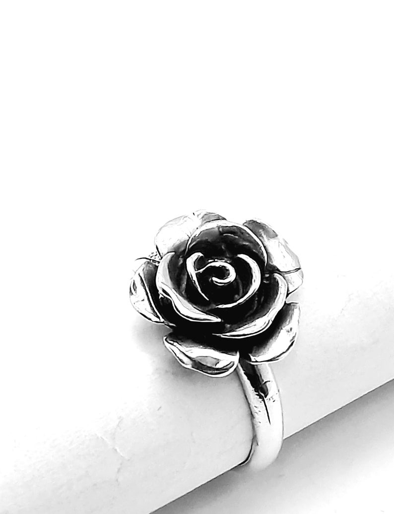 925 Sterling Silver Rose Rings for Women, Art Nouveau Ring, Nature Flower Ring, Statement Ring ...