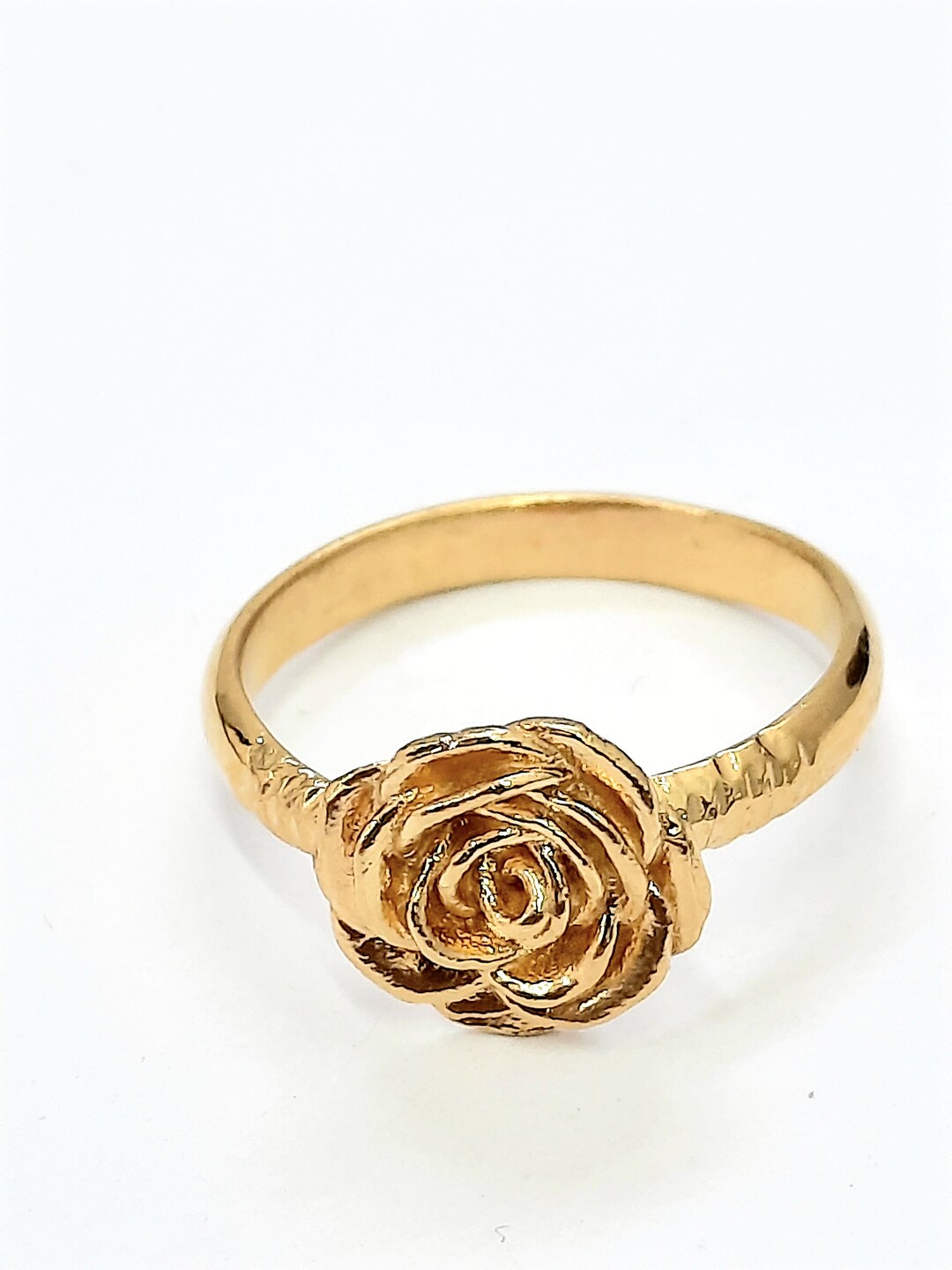925 Sterling Silver 18K Vermeil Rose Ring, Vintage Gold Ring With Rose ...