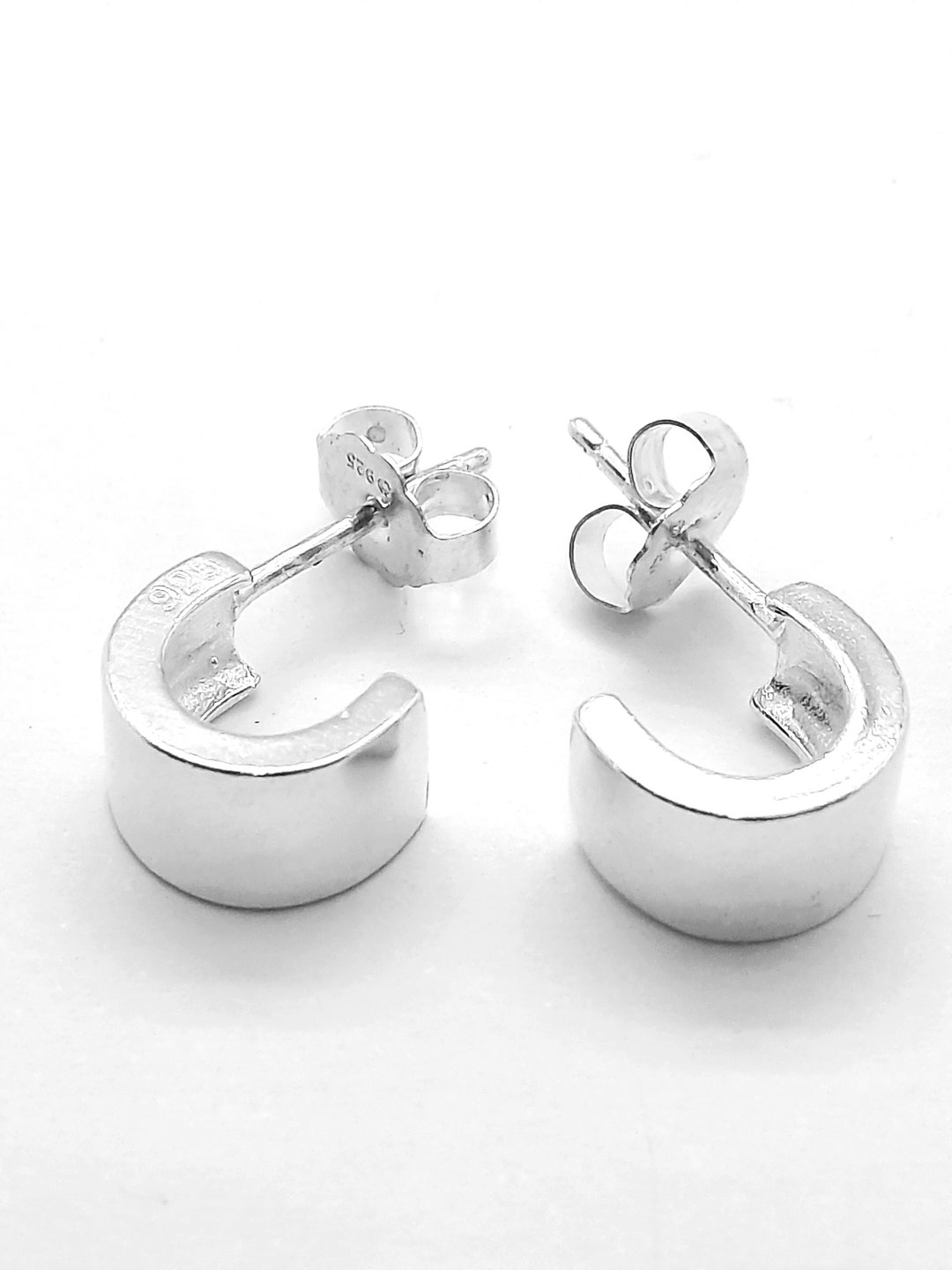 925 Sterling Shiny Silver, Wide Small Stud Earring, Gypsy Hoop ...