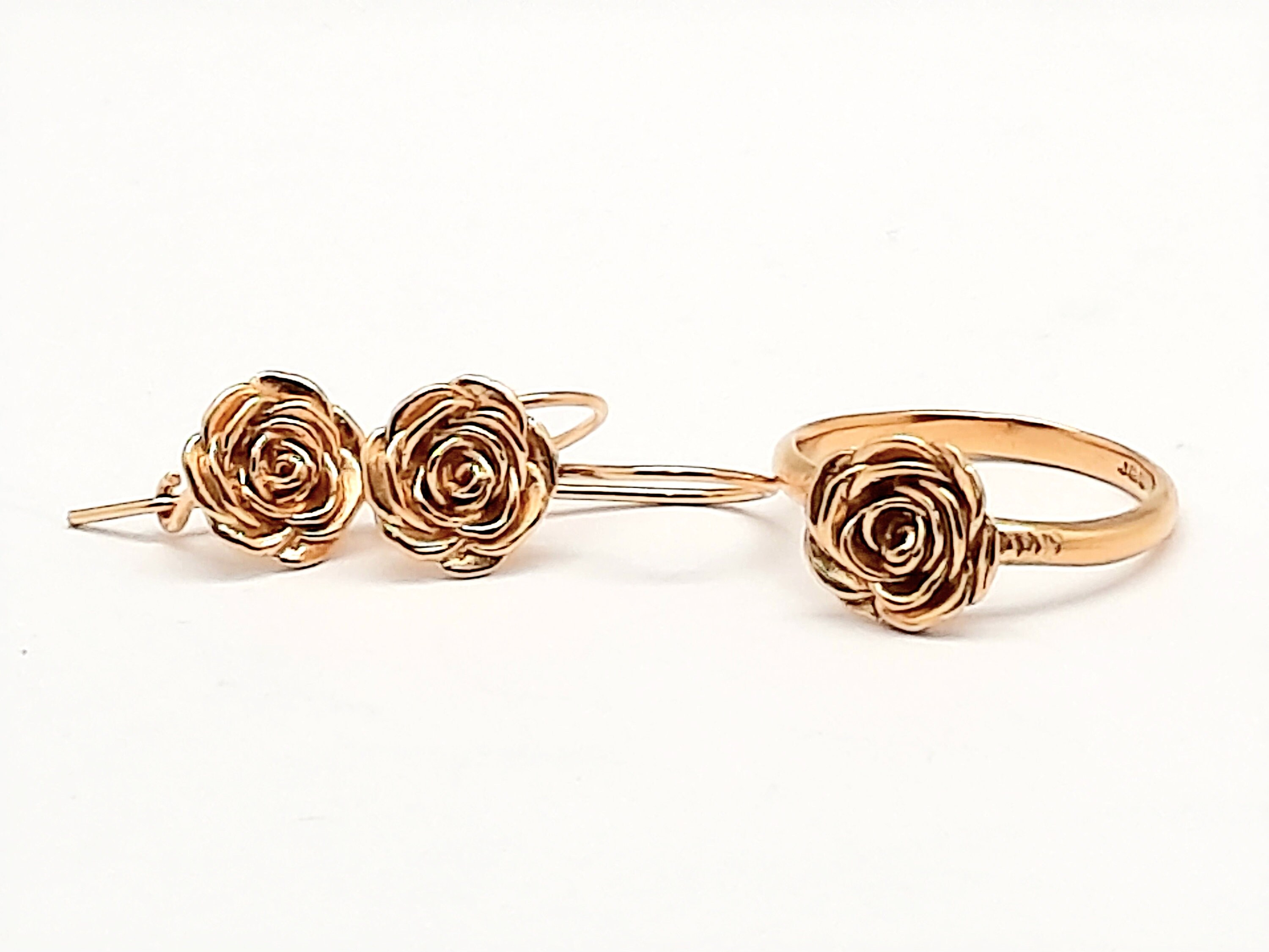 18K Vermeil Rose Jewelry Set: Sterling Silver Art Nouveau Ring ...