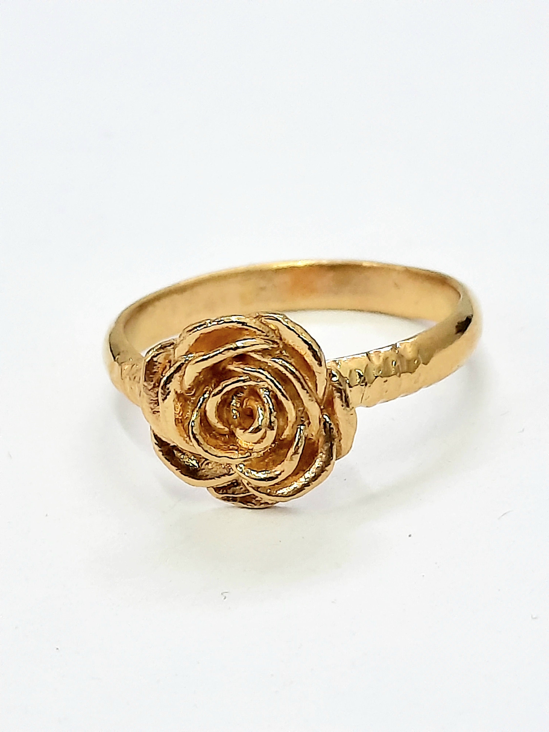 14K Solid Gold Rose Ring, Floral Art Nouveau Ring, Vintage Gold Ring With Rose Flower, Rose ...
