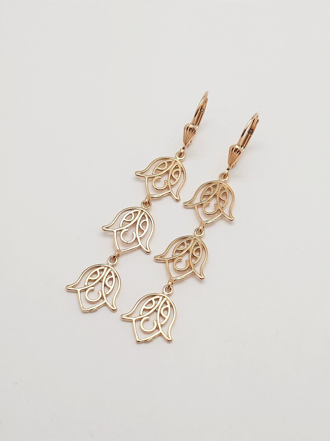 925 Sterling Silver, 18K Top Gold Plating, Vermeil, Lever Back Dangle ...