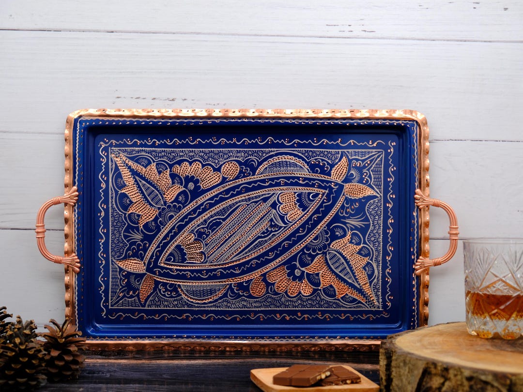 Solid Copper Serving Tray With Handles - Etsy UK