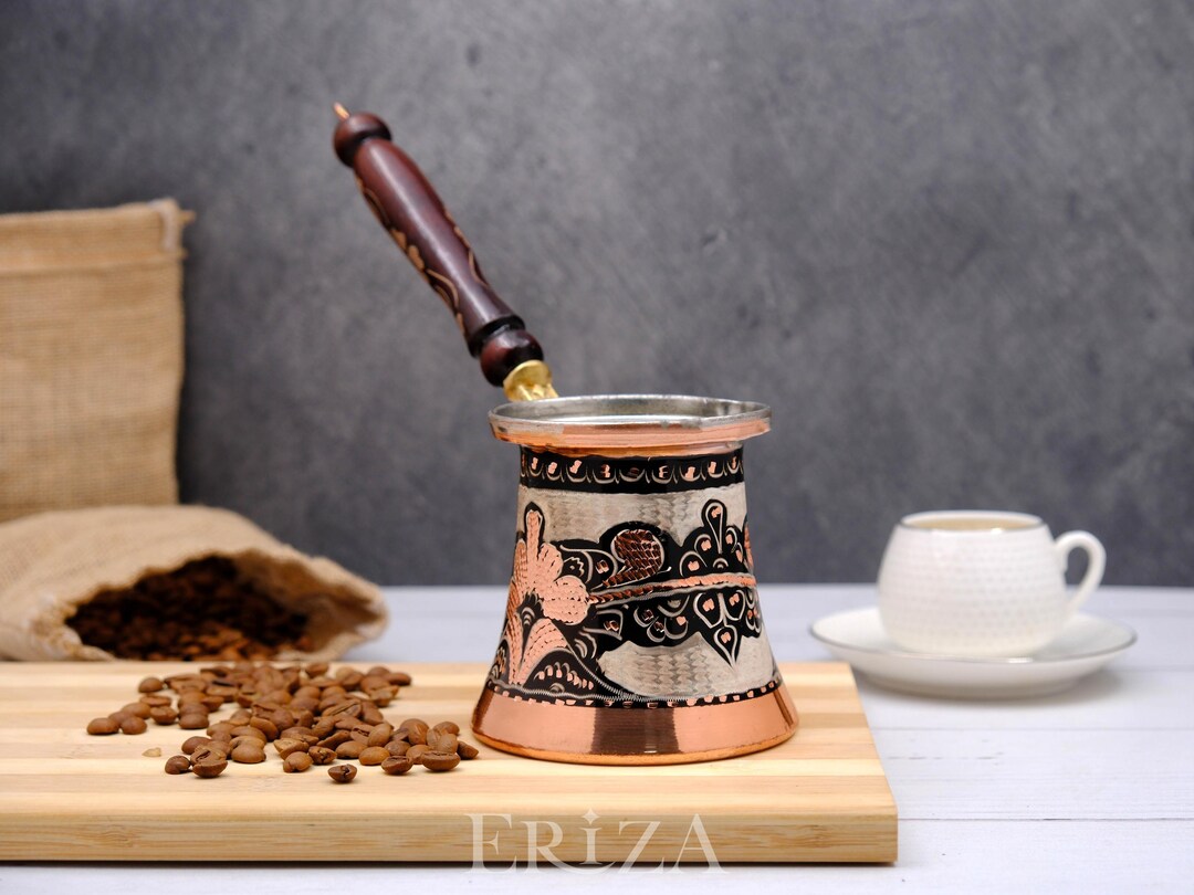 Black Engraved Copper Cezve: Traditional Turkish Coffee Pot (for 2/4/6 ...