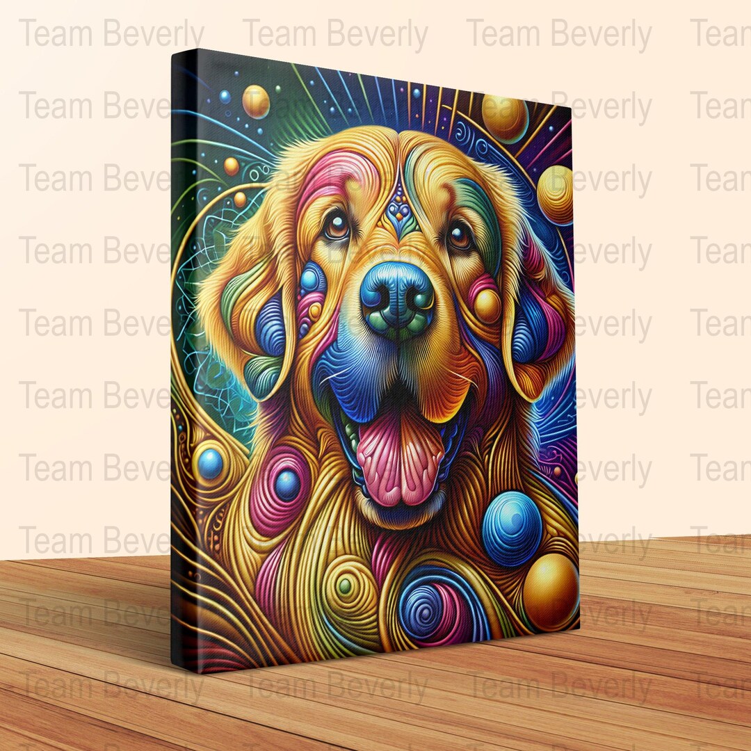 Psychedelic Golden Retriever Art: Trippy Dog Wall Decor (digital ...