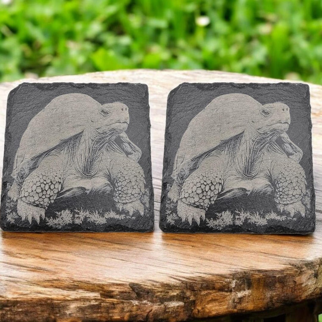 Set of 2 Tortoise Slate Coasters – Rustic Animal Wildlife Gift ...