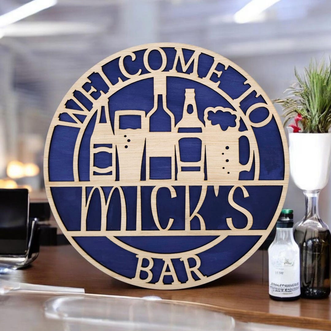 Custom Bar Name Sign, Personalised Wooden Round Sign, Home Bar Decor ...
