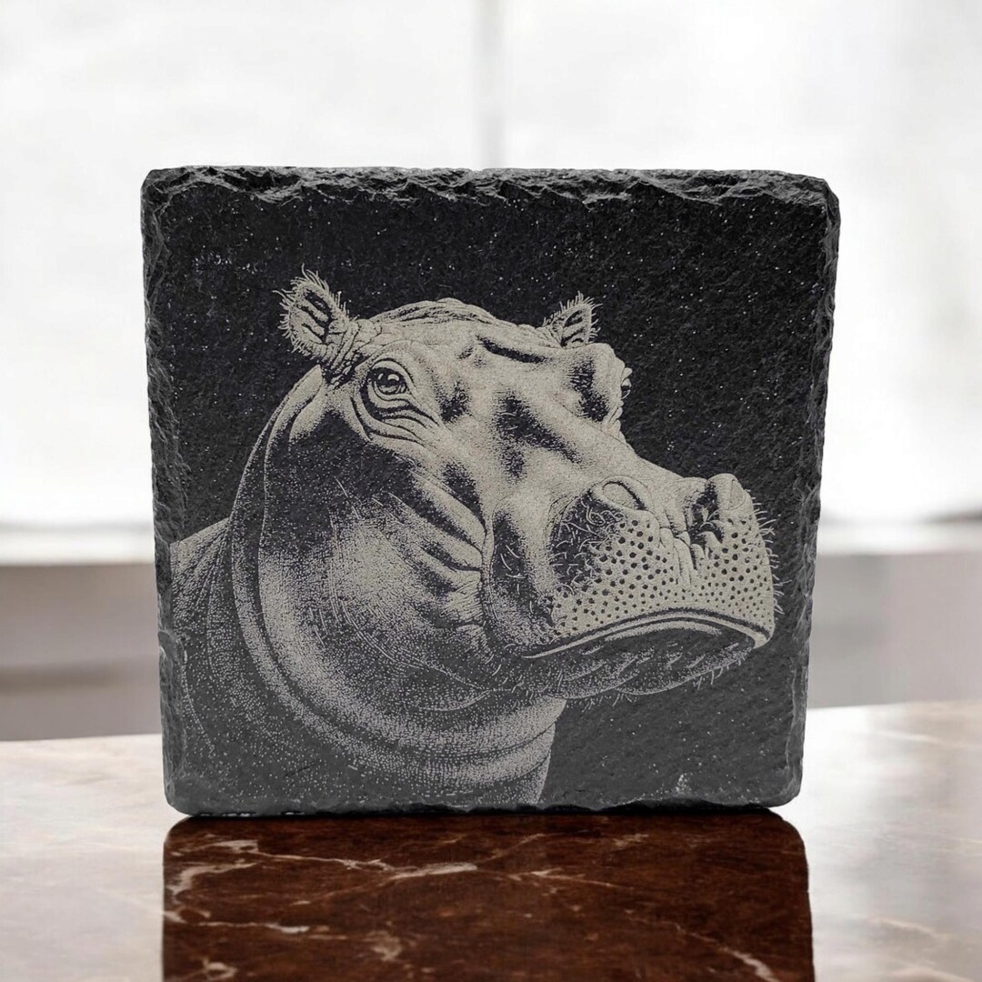Hippo Coasters Square Rustic Slate Hippopotamus Amphibius Unique Table Decor Housewarming Gift ...