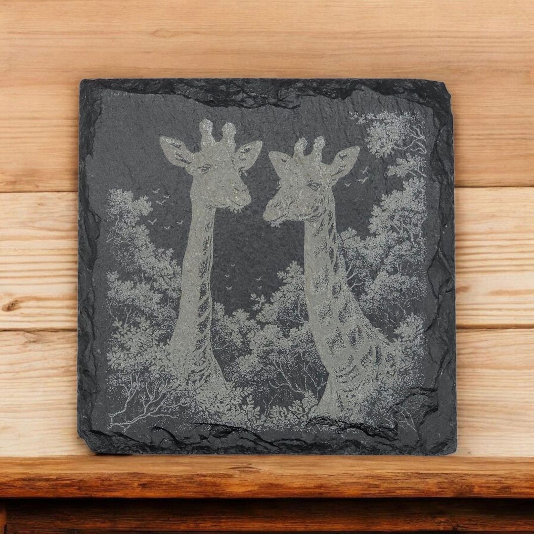 Giraffe Design Laser Engraved Coasters - Rustic Slate Coaster - Animal ...