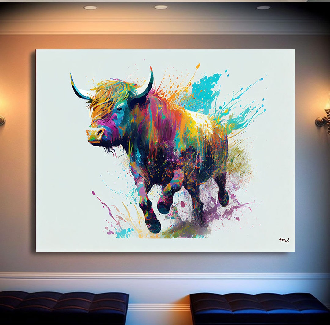 Highland Cow XXL Wall Art Style Canvas Wall Art Modern Nature Picture ...