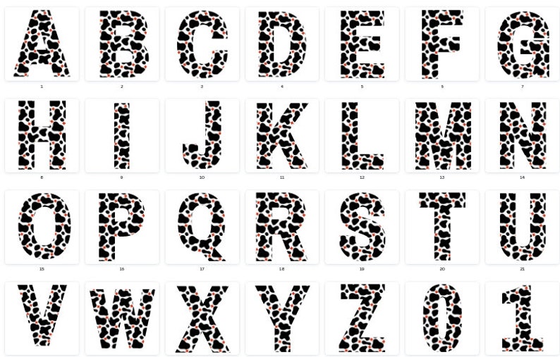 Cow Font SVG, Cow Font PNG, Cow Print Alphabet Svg, Numbers Svg, Cow ...