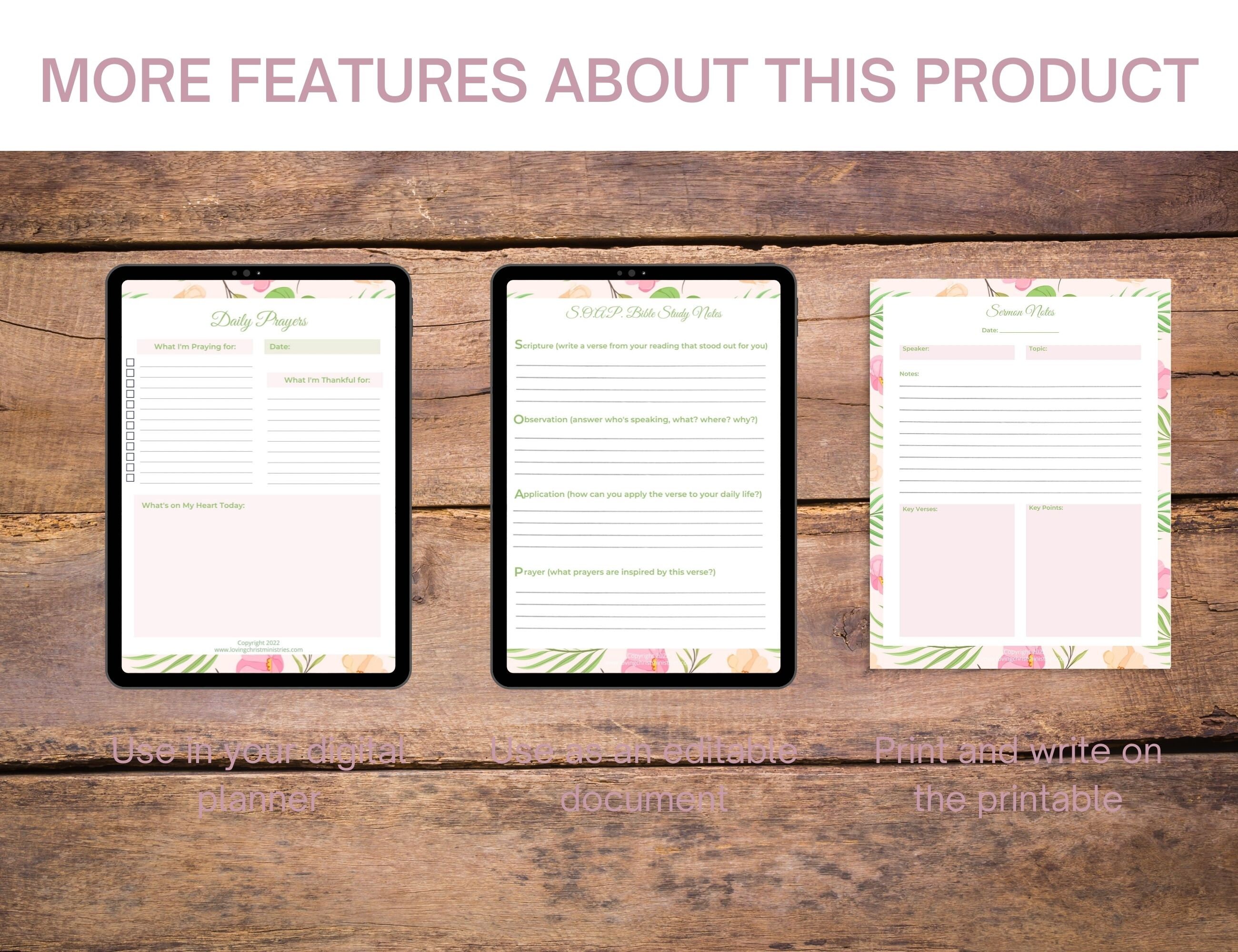 Fillable Daily Prayer, Sermon Notes, SOAP Notes, Bible Study, Summer ...