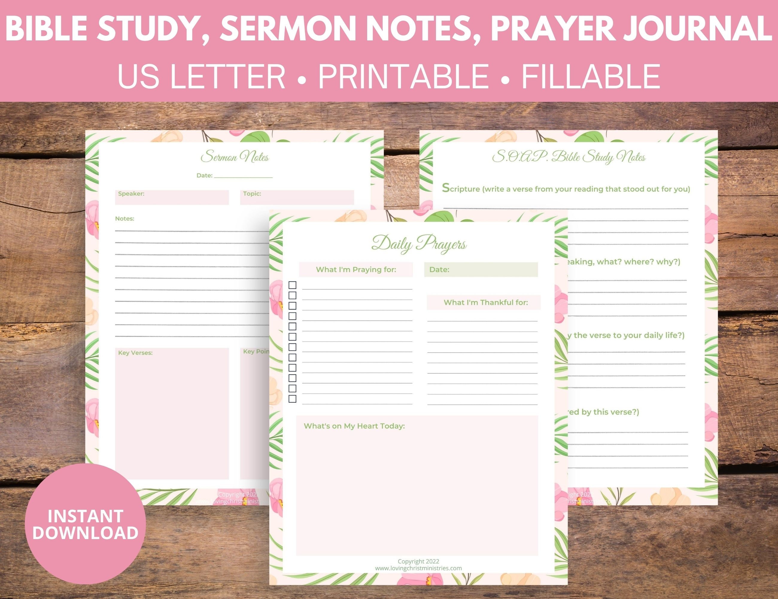 Fillable Daily Prayer, Sermon Notes, SOAP Notes, Bible Study, Summer ...