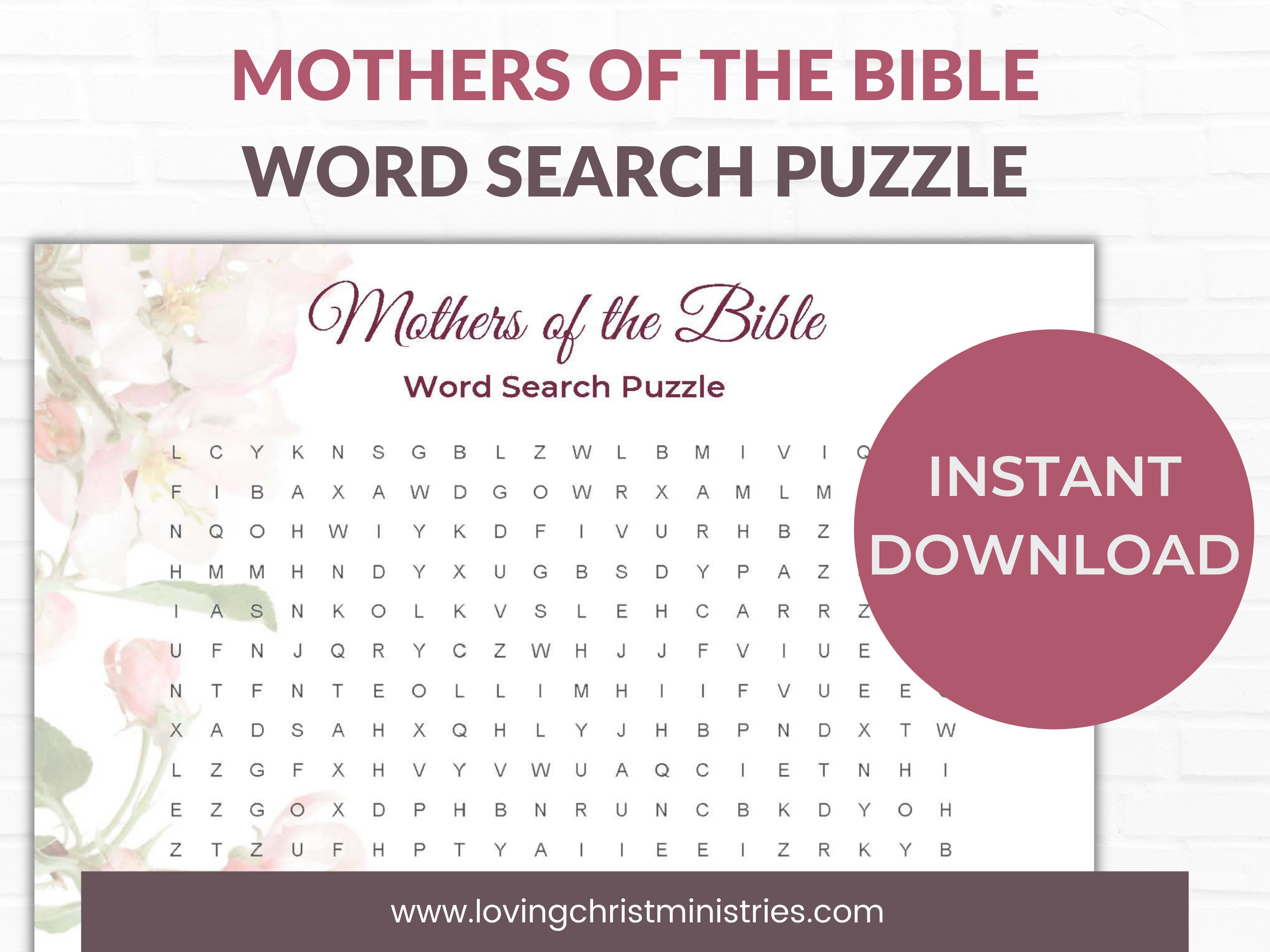 Mothers of the Bible Word Search Puzzle, Mother's Day Word Search ...