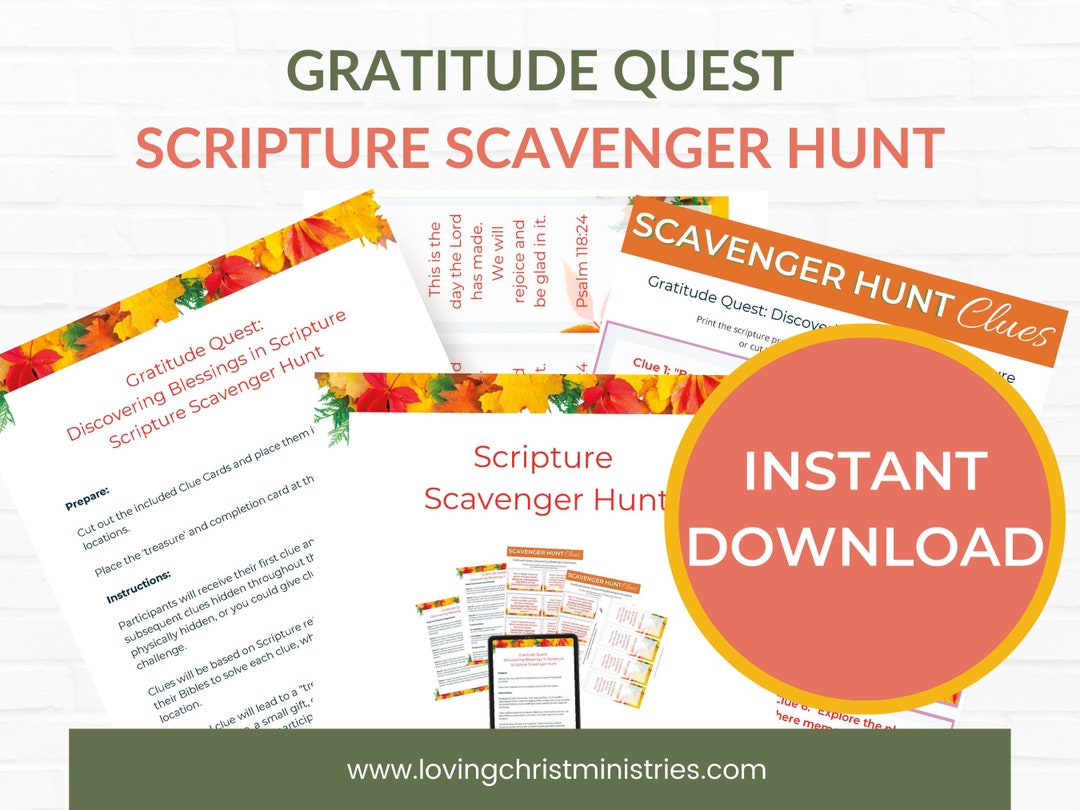Gratitude Quest Scripture Scavenger Hunt Game Printable Activity for ...