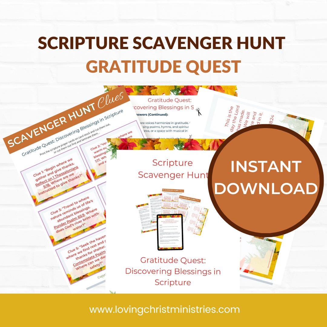 Gratitude Quest Scripture Scavenger Hunt Game Printable Activity for ...
