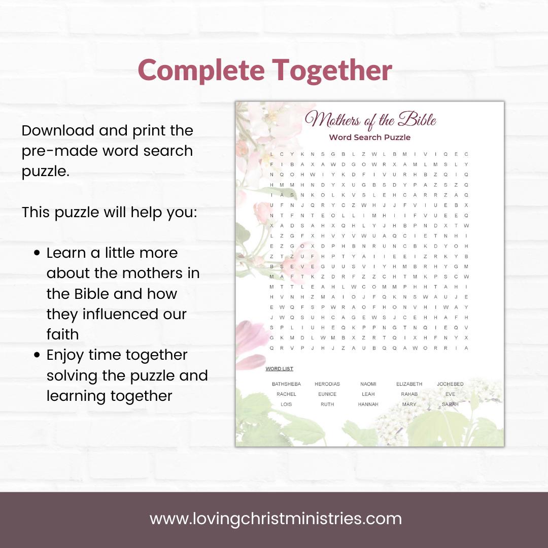 Mothers of the Bible Word Search Puzzle: Mother's Day Activity (digital ...